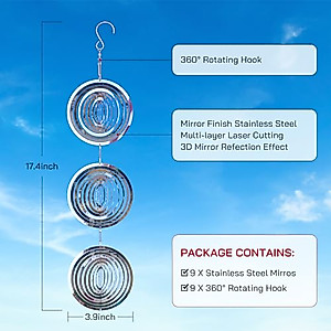 Bird Deterrents for Outside, Reflective 3D Stainless Steel Wind Spinners, Garden Decor, Bird Scare Devices to Keep Woodpeckers, Pigeons Away from Your House, Patio, Orchards
