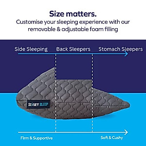 Sidney Sleep Bed Pillow for Side and Back Sleepers - Adjustable Filling - Memory Foam Pillow for Neck and Shoulder Pain - Customizable Loft - Queen Size - Additional Foam Bag Included (Grey)