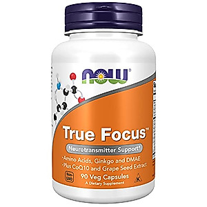 NOW Supplements, True Focus™ with Amino Acids, Ginkgo, DMAE + CoQ10 and Grape Seed Extract , 90 Veg Capsules