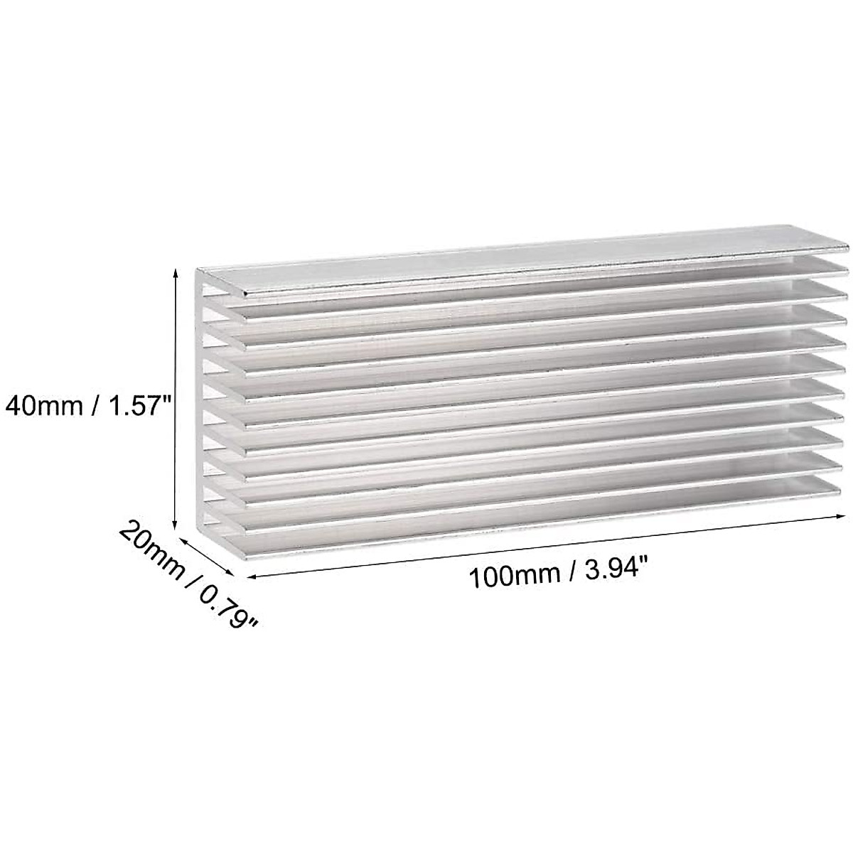 tatoko Aluminum Chipset Heatsink, 100mm (L) x40mm(W) x20mm (H) Heat Sink Cooling Fin for High Power Amplifier Transistor Semiconductor 2PCS