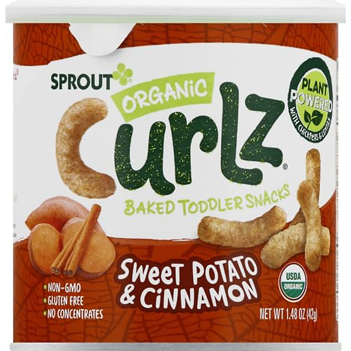 Sprout Organic Curlz Toddler Snacks Sweet Potato & Cinnamon, 1.48 Oz Can
