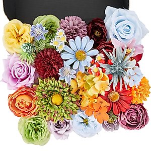 YZXZM Artificial Flowers Combo Box, 38PCS Fake Flowers, Silk Flower Mix with Wire Stem, DIY Wedding Bridal Bouquet Shower Party Home Décor (Multi Color)