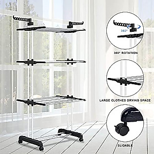 Clothes Drying Rack, 4-Tier Oversize Collapsible Clothes Drying Rack,Stainless Steel Laundry Garment Dryer Stand Stainless Steel Free-Standing Laundry Stand for Towels, Clothes, Shoes, Black & White