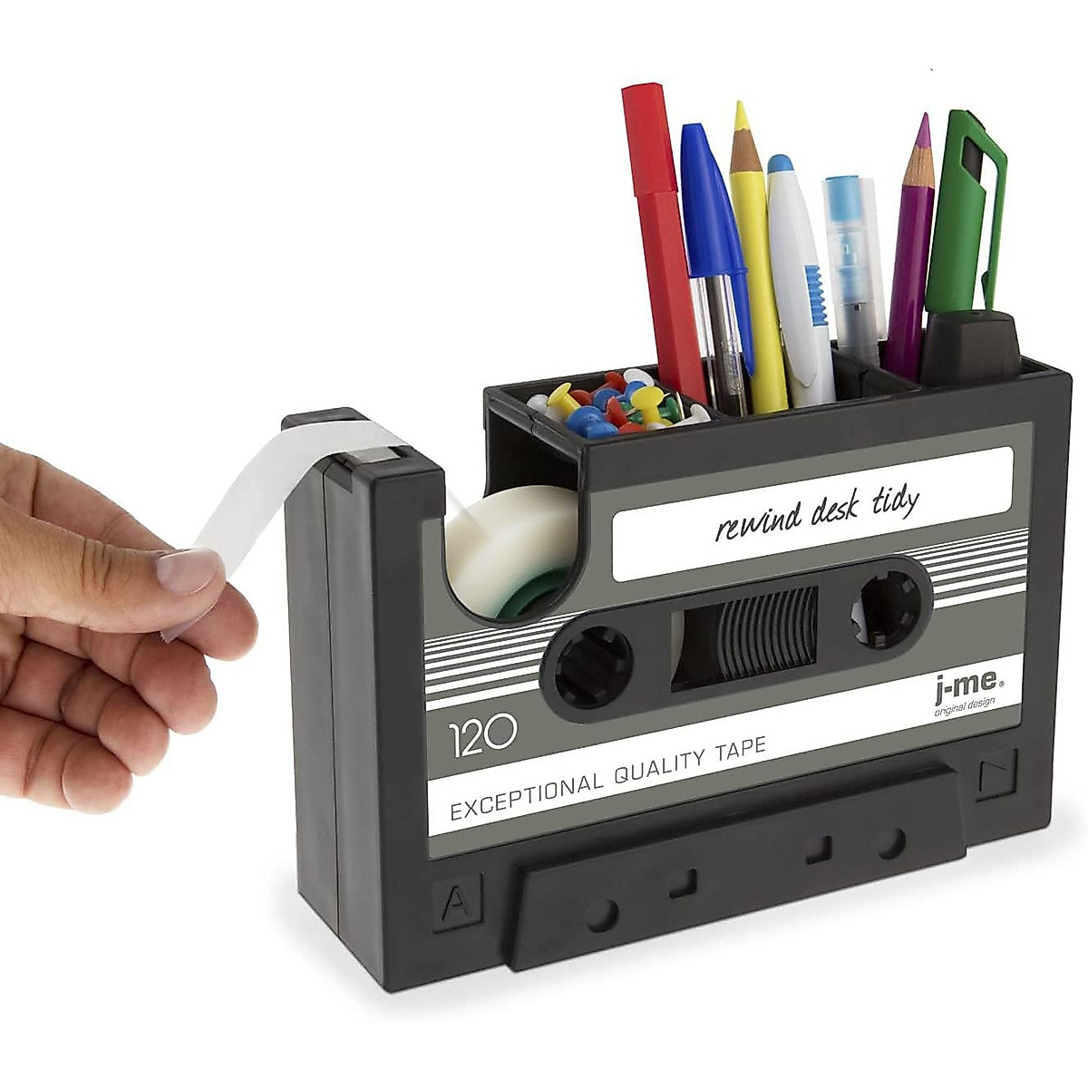 Cassette Tape Dispenser Pen Holder Vase Pencil Pot Stationery Desk Tidy Container Office Stationery Supplier Gift (Black)