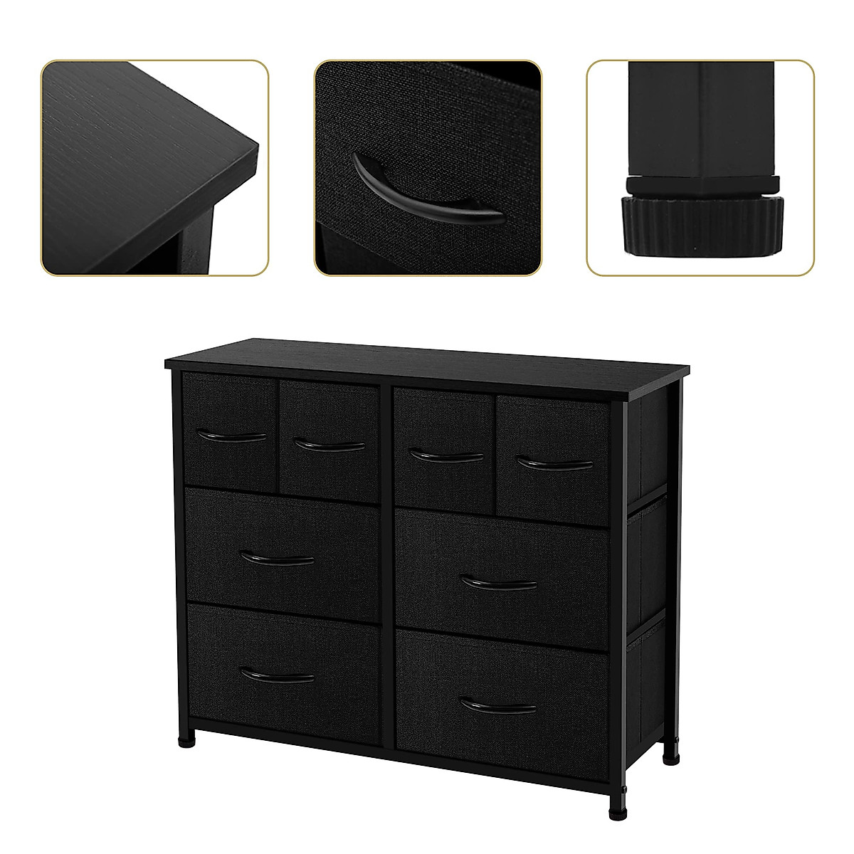AZL1 Life Concept Bedroom, Wide Fabric Dresser for Storage and Organization, Black (8-Drawers)