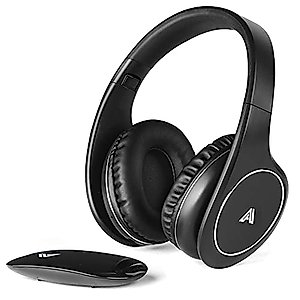 Wireless Headphones for TV Watching, Folding Over Ear Headphones with 2.4GHz RF Transmitter Support Optical RCA AUX, No Audio Delay, 100ft Wireless Range (Blackness)