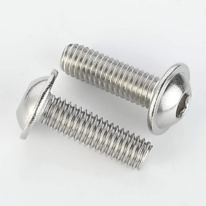 M6 x 10mm 12mm 16mm 20mm 25mm Flanged Button Head Socket Cap Screws, 304 Stainless Steel 18-8, Bright Finish, Fully Threaded, 50 PCS