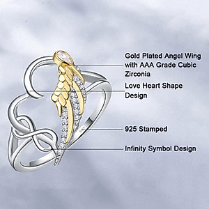 OLIVIASO Women Angel Wing Ring, Infinity Heart Ring for Women, 925 Sterling Silver Ring for Women, Statement Rings for Women Size 7