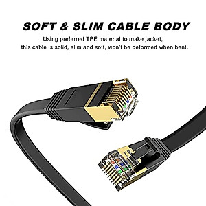 LEKVKM Cat 6 Ethernet Cable 75 ft High Speed RJ45 Internet Cable for Outdoor & Indoor Support CAT6 Network Solid Slim Flat Black Computer LAN for PC