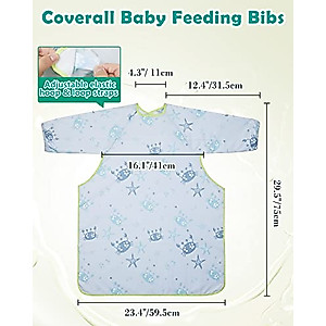 Lictin Coverall Baby Feeding Bibs - 2-Pack Long Sleeve Baby Bibs for Eating, Adjustable Weaning Bibs, Waterproof Bib Attaches and Fully Cover to Baby Highchair and Table