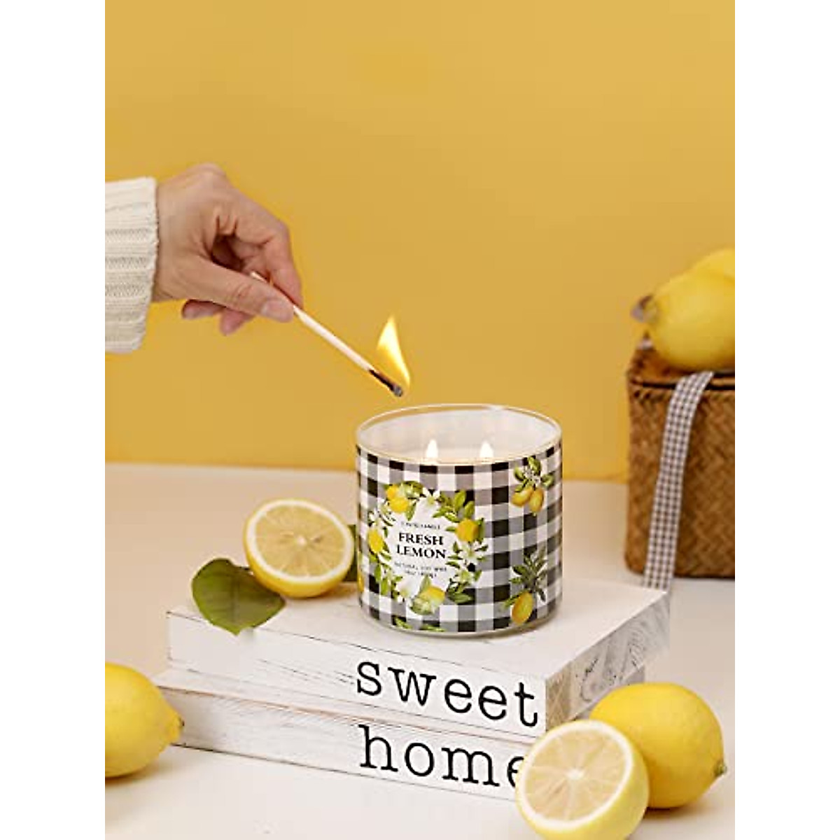 Lemon Candle, Fresh Lemon Scented Candle, Large 3 Wicks Candle, 14 oz