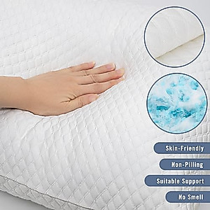 Higoom Standard Size Bed Pillows for Sleeping 2 Pack,Shredded Memory Foam Pillows with Washable Removable Pillowcase Set of 2,Height Adjustable,Suitable for Stomach,Back and Side Sleepers.