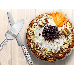 FASHIONCRAFT Hammered Design Handle Cake Knife and Server Set – Wedding Favor, One Size, Stainless Steel Blades with Shiny Silver Handles