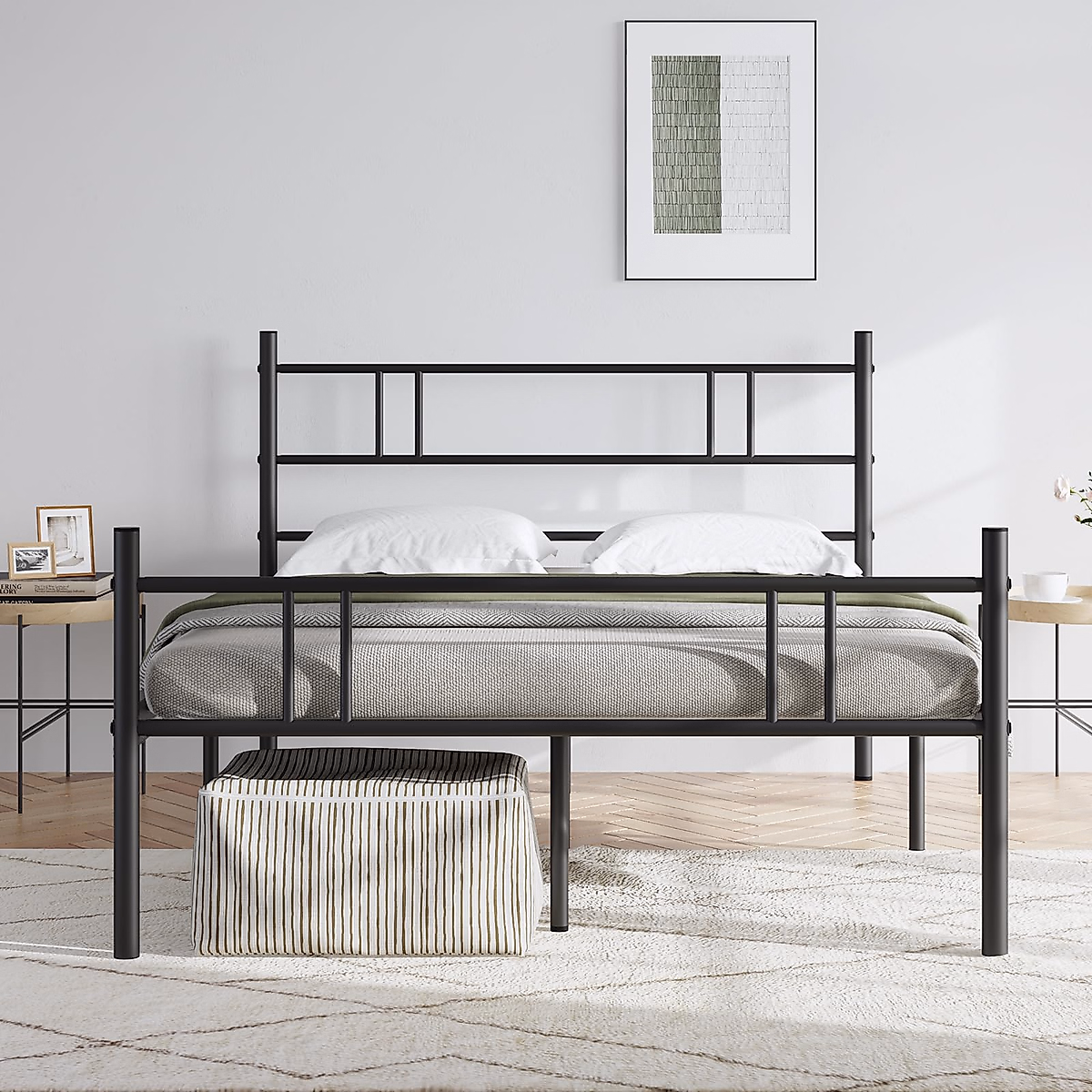 Novilla Queen Bed Frame Simplicity Style with Headboard and Footboard, 14" High Metal Platform Bed Frame for Bedroom, Guest Room, Heavy Duty Metal Slats Support, No Box Spring Needed, Easy Assembly