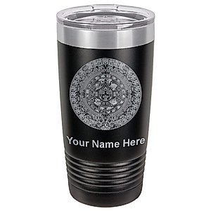 LaserGram 20oz Vacuum Insulated Tumbler Mug, Aztec Calendar, Personalized Engraving Included (Black)