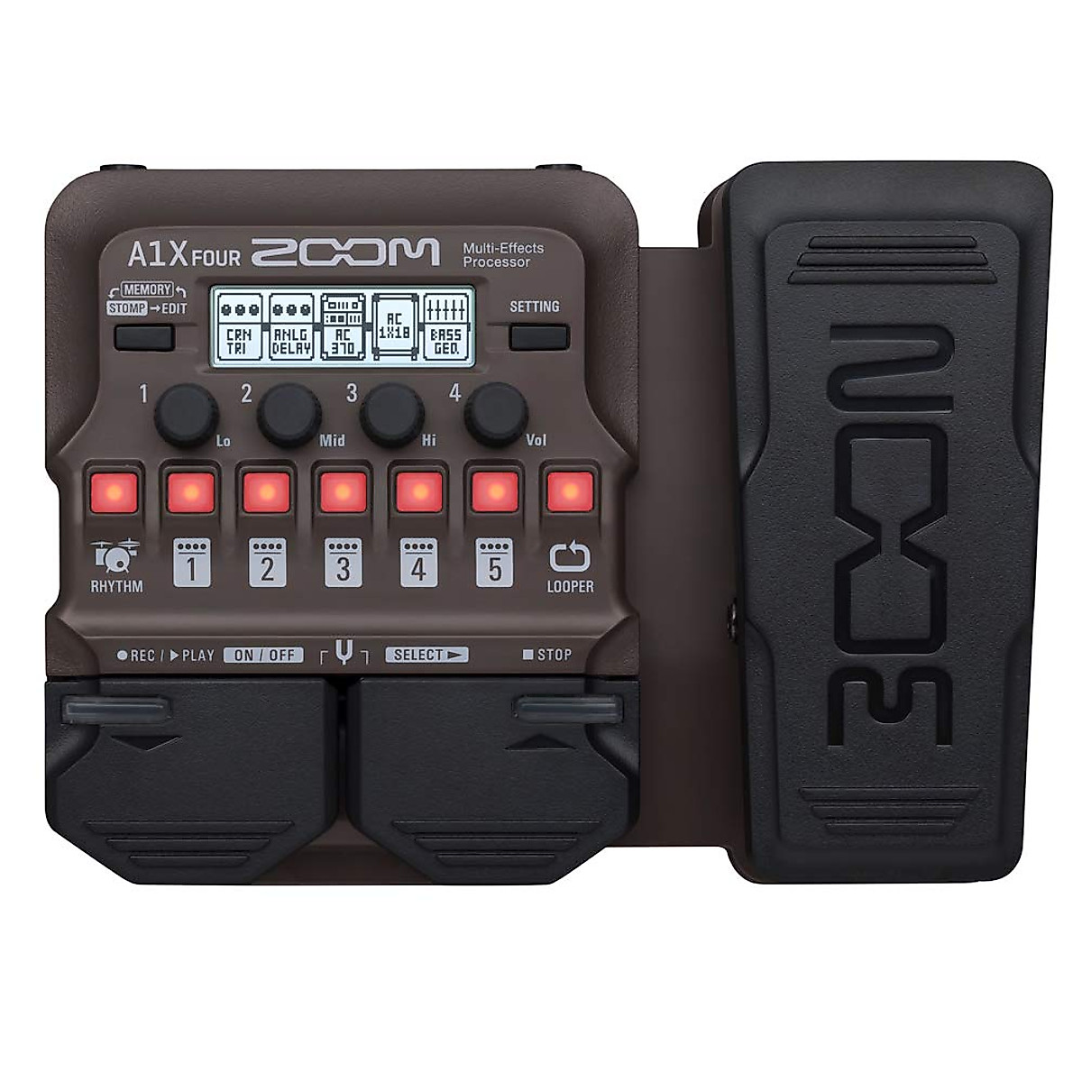 Zoom A1 FOUR Acoustic Instrument Multi-Effects Processor Pedal, Acoustic Modeling, Looper, Rhythm Section, For Guitar, Saxophone, Trumpet, Violin, Harmonica, and Upright Bass