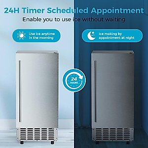 COWSAR Commercial Ice Maker Machine, Nugget Ice, 66lbs/24H Stainless Steel Under Counter Ice Maker, Self-Clean&24H Timer, Commercial Nugget Ice Machine with LCD Display, Ideal for Bar/Cafe/Restaurant