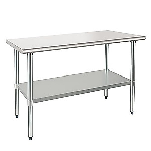HARDURA Stainless Steel Table 24X48 Inches with Undershelf and Galvanized Legs NSF Heavy Duty Commercial Prep Work Table for Restaurant Kitchen Home and Hotel