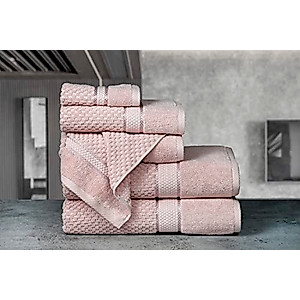 Ample Decor 100% Cotton 6 Pcs Bath Towel Set, Luxury Bath Towels for Bathroom - 2 Bath Towels, 2 Hand Towels, 2 Washcloths - Soft Pink