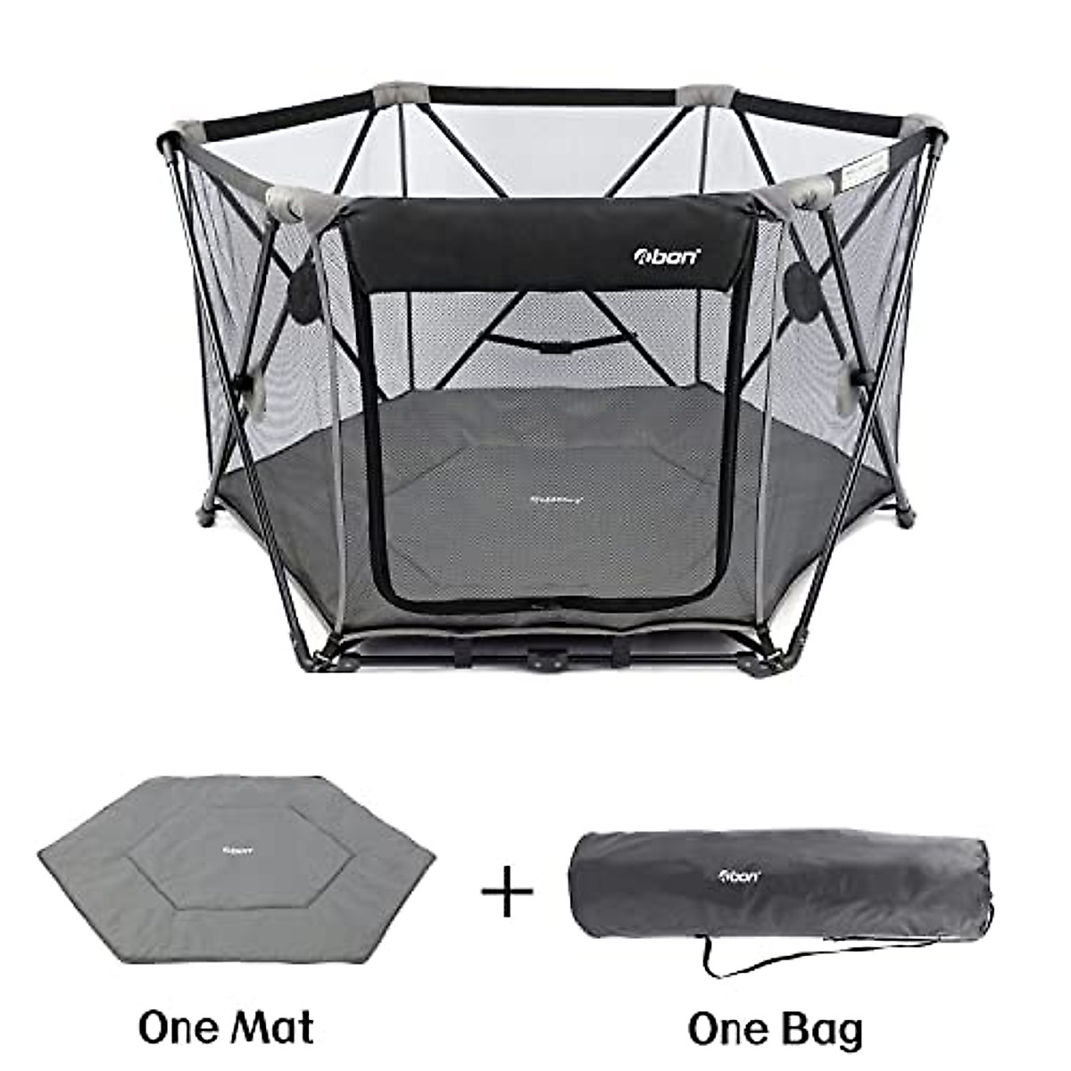 Abon Babies 6 Panel Play Pen Playard for Infants Portable Indoor and Out Door Washable Easy Assemble Play Activity Area with Mat and Carrying Bag for 1-6 Age 53" Wx 30" H(Grey