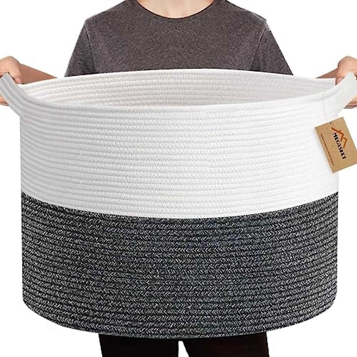 MEGASKET Extra Large Blanket Basket, 22" X 22" X 14" XXXL Blanket Storage Baskets for Living Room, Large Wicker Basket for Blankets, Woven Cotton Rope Basket, Throw Blankets Holder Organizer Bins