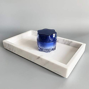 StonePlus Natural Marble Elegant Jewelry Tray Small Stone Organizer for Dressroom/Bathroom/Coffeeshop (Volakas White, Glossy, 9.84Lx5.91Wx1.18H)