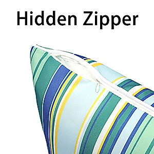 Maphissus 2 PCS Outdoor Throw Pillows Included Inserts,18x18 Inches Green Striped Square Pillows,Waterproof Stuffed Pillow for Patio Garden Bench Furniture