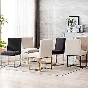 HNY Century Modern Dining Chairs Set of 4, Linen Fabric Kitchen & Dining Room Chair, Upholstered Dining Chair Side Chair with Black Finish Metal Frame, Cream 4 PC