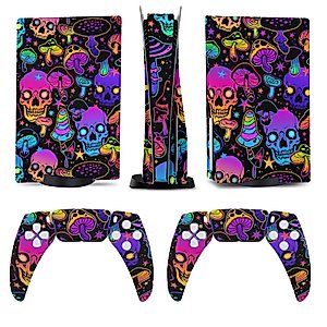 AoHanan Mushrooms and Skulls 5 Skin Controller Accessories Cover Skins Anime Vinyl Cover Sticker Full Set for 5 Disc Edition