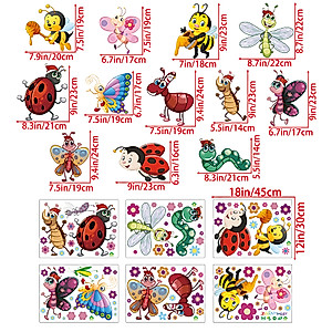 Cartoon Insect Wall Sticker DIY Removable Little Bee Flower Butterfly Ant Snake Ladybug Dragonfly Praying Mantis Peel and Stick Wall Decal Decor for Kids Baby Boys Bedroom Playroom Nursery Classroom