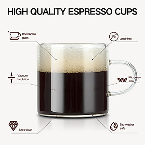 YMMIND 4-Pack 4oz Espresso Cups Espresso Shot Glasses with Handle, Small Glass Coffee Cups, Espresso Mugs Demitasse Cups Cappuccino Cup for Hot or Cold Latte, Tea, Microwave Dishwasher Safe