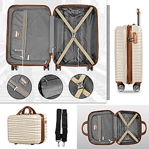 LEAVES KING Luggage 5 Piece Sets, Hard Shell Luggage Set Expandable Carry on Luggage Suitcase with Spinner Wheels Durable Lightweight Travel Set for Men Women(14/18/20/24/28, White)