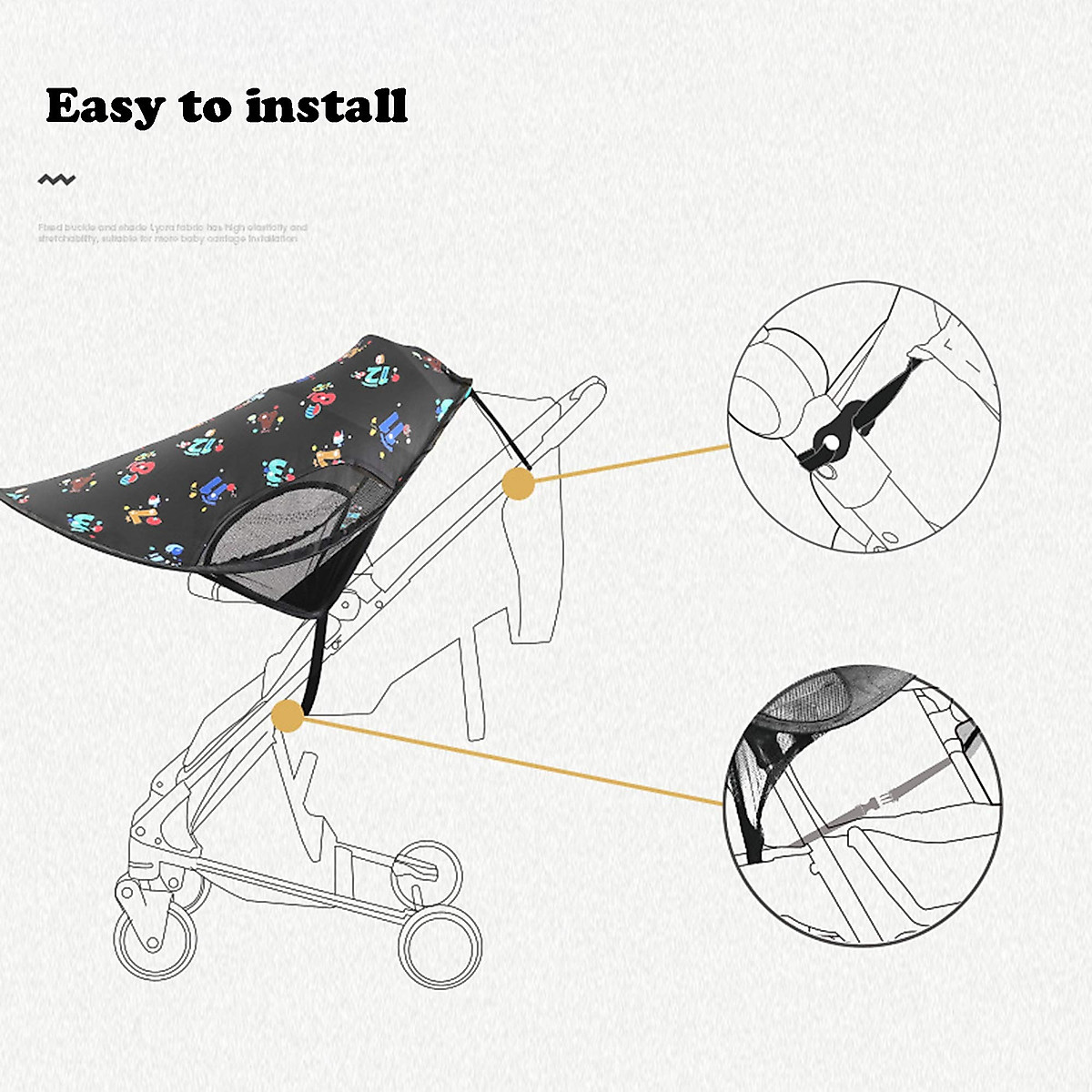 Baby Stroller Sun Shade, Universal Sun Protection Shield for Infant Car Seats Pram Buggy Pushchair Sun Rain Shade Cover Parasol Toddler Stroller Sunshade Awning Anti-UV Umbrella Canopy