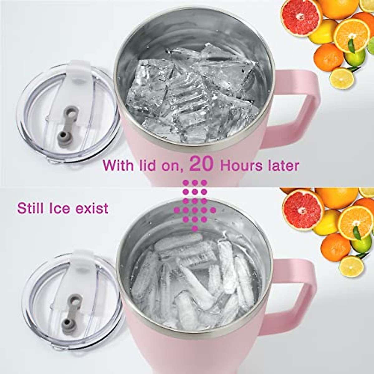 Zukro 32 oz Insulated Tumbler with Handle and Straw,Stainless Steel Travel Cup with Lid, No Sweat,Keep Drinks Cold 24 Hours, Dishwasher Safe,Fit in Cup Holder,