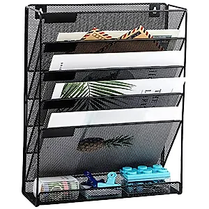 Easepres File Organizer Mesh 5-Tier Black Hanging File Organizer Vertical Holder Rack for Office Home