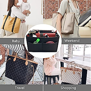 Lmeison Purse Organizer Insert for Handbags, Tote Bag Organizer with Zipper, Purse Insert for Marc Jacobs, Neverfull Mm Speedy and More, Black, Medium