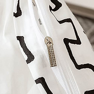 ETDIFFE Boho Geometric Duvet Cover Twin Size - 2 Piece Farmhouse Aztec Stripe Pattern Printed Microfiber Comforter Cover Set - Soft and Lightweight Bohemian Neutral Quilt Cover, White and Black