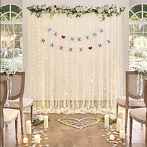 Champagne Backdrop Curtains with Lights String for Wedding Parties 10×10ft Sheer Tulle Backdrop Curtain for Bridal Shower Baby Shower Birthday Party Photo Shoot Background Decorations 2 Panels 5×10ft