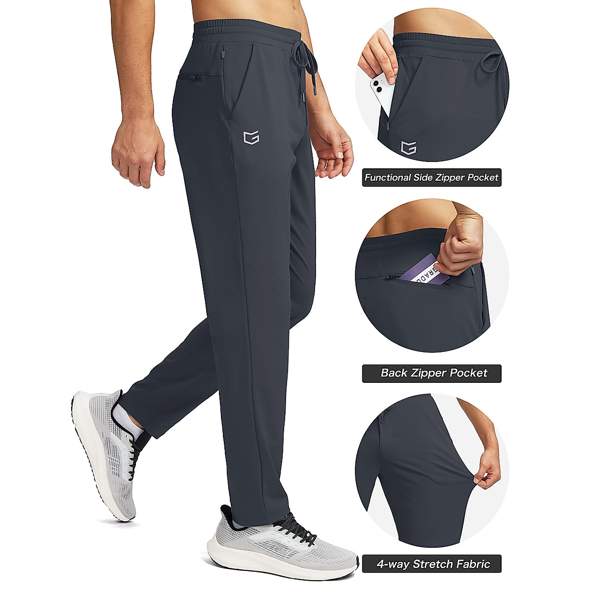 G Gradual Mens Sweatpants Zipper Pockets Tapered Track Athletic Pants for Running, Exercise, Workout (Dark Grey, Medium)