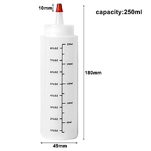 Dokpav 3 Pcs Plastic Squeeze Bottles with Red Cap, Squeeze Condiment Bottles for Ketchup Sauce Dressing Honey Butter, Squeeze Condiment Dispenser of Cooking Painting Crafting(White)