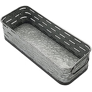 MyGift Rustic Galvanized Metal Bathroom Accessories Storage Basket with Handles and Cut Out Perforated Design, Countertop Toiletries Holder Tray, Vanity Dresser Organizer Bin Caddy