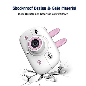 MCJL Child Camera Child Digital Camera Photograph Print Camera Cartoon Rabbit Video Recorder 1080P High List Anti Dual Lens 2.4 Inch IPS Screen,Blue,32GB