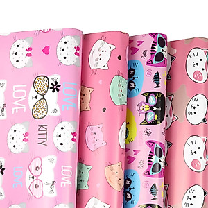 FIEHALA Flat Wrapping Paper Sheets - 12 Sheets with 4 Cat Patterns - Pre cut & Folded Flat Design (20 inch × 27.5 inch per sheet)