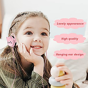 AnRuk Kids Earbuds for Back to School with Ear Hooks, Cute Cat Earbud for Kid Wired Over Earbud & Ear Headphones with Microphone and Kawaii Ear Loops, Birthday Gifts for Girls and Boys (Pink)