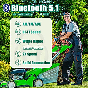 PROHEAR 033 Upgraded 5.1 Bluetooth Hearing Protection AM FM Radio Headphones, Noise Reduction Safety Earmuffs with Rechargeable 2000 mAH Battery, Ear Protector for Mowing Lawn Work - Green