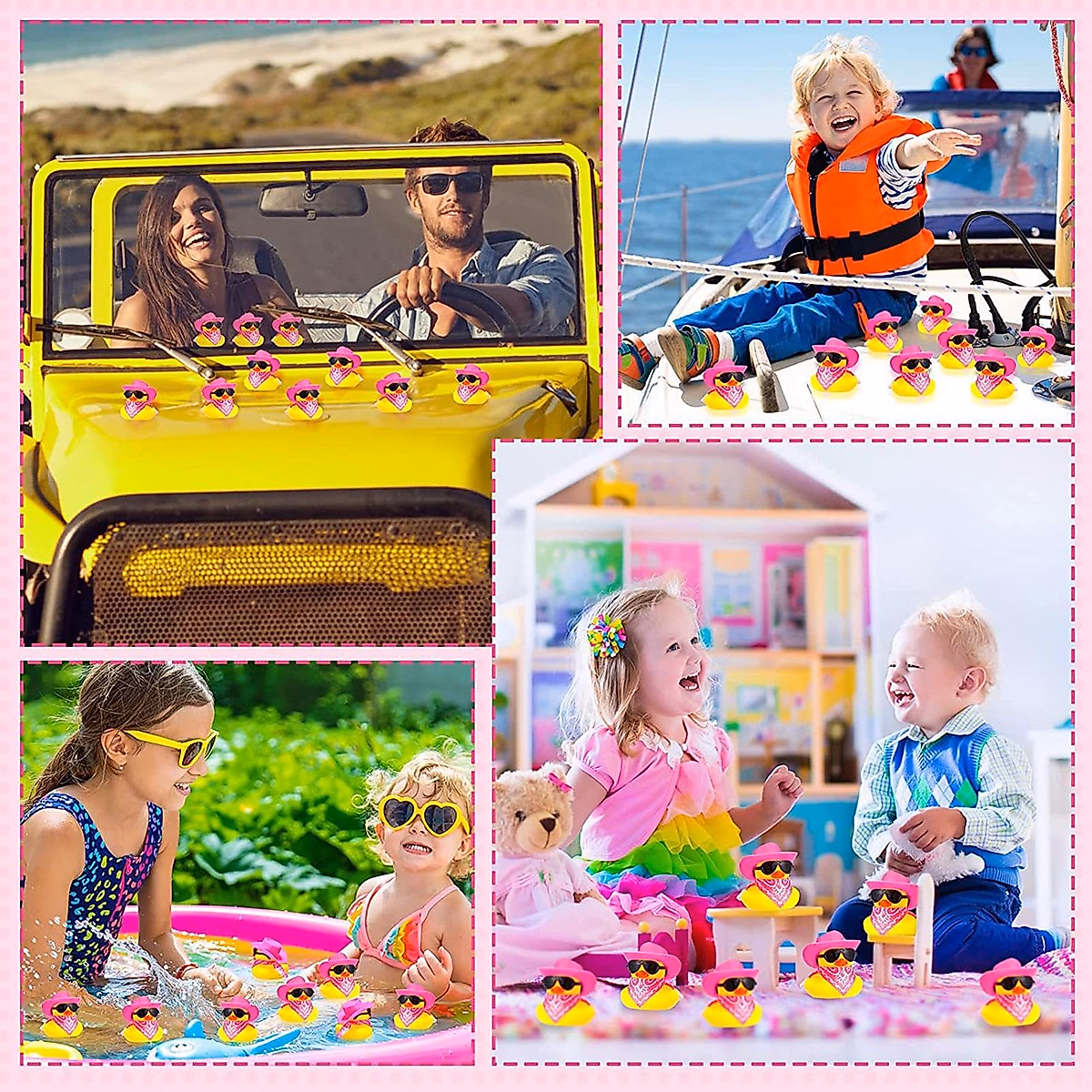 Duck for Cars, Rubber Duck for Car Dashboard, Squeaky Duck Bath Toy Yellow Duck Car Ornament Fun Cowboy Duck Goody Bag Fillers, Car Ornaments for Dashboard