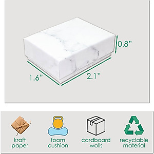 TheDisplayGuys - 24-Pack Cardboard Kraft Paper Jewelry Gift Boxes w. Velvet Padding - Earrings - Marble White - #11 (2.1" x 1.6" x 0.8")