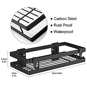 DUFU Shower Shelves Bathroom Caddy Organizer with Hooks, No Drilling Adhesive Wall Mount Carbon Steel Storage Rack for Bathroom, Kitchen and Toilet - 2 Pack
