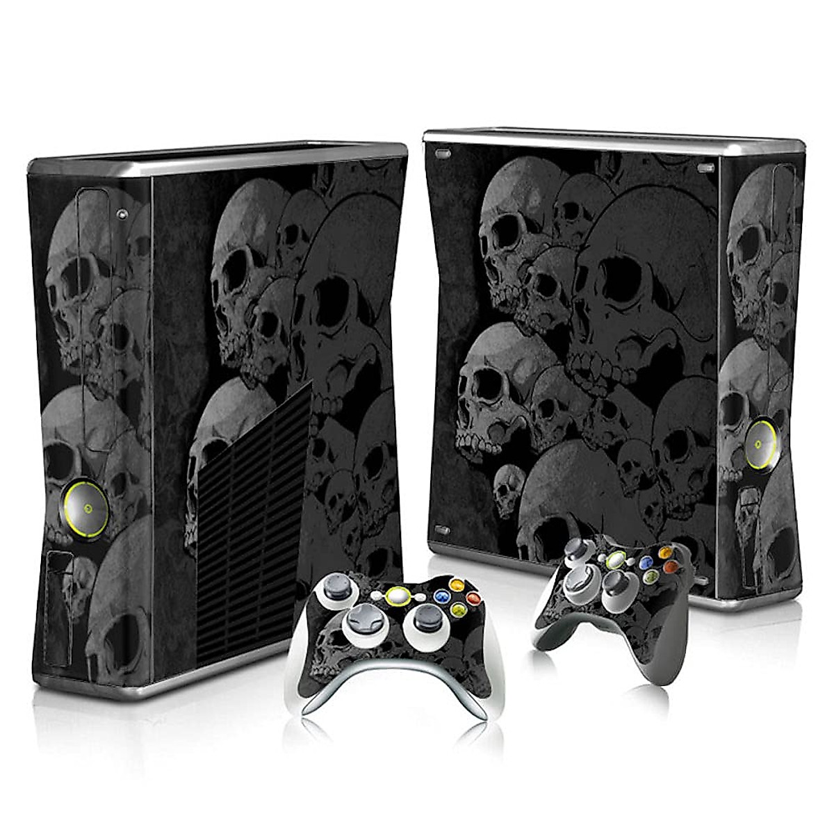 CENSTEEL Xbox 360 Slim Skins Wrap Sticker with Two Free Wireless Controller Decals, Black Skull Whole Body Protective Vinyl Skin Decal Cover for Microsoft Xbox 360 Slim Console