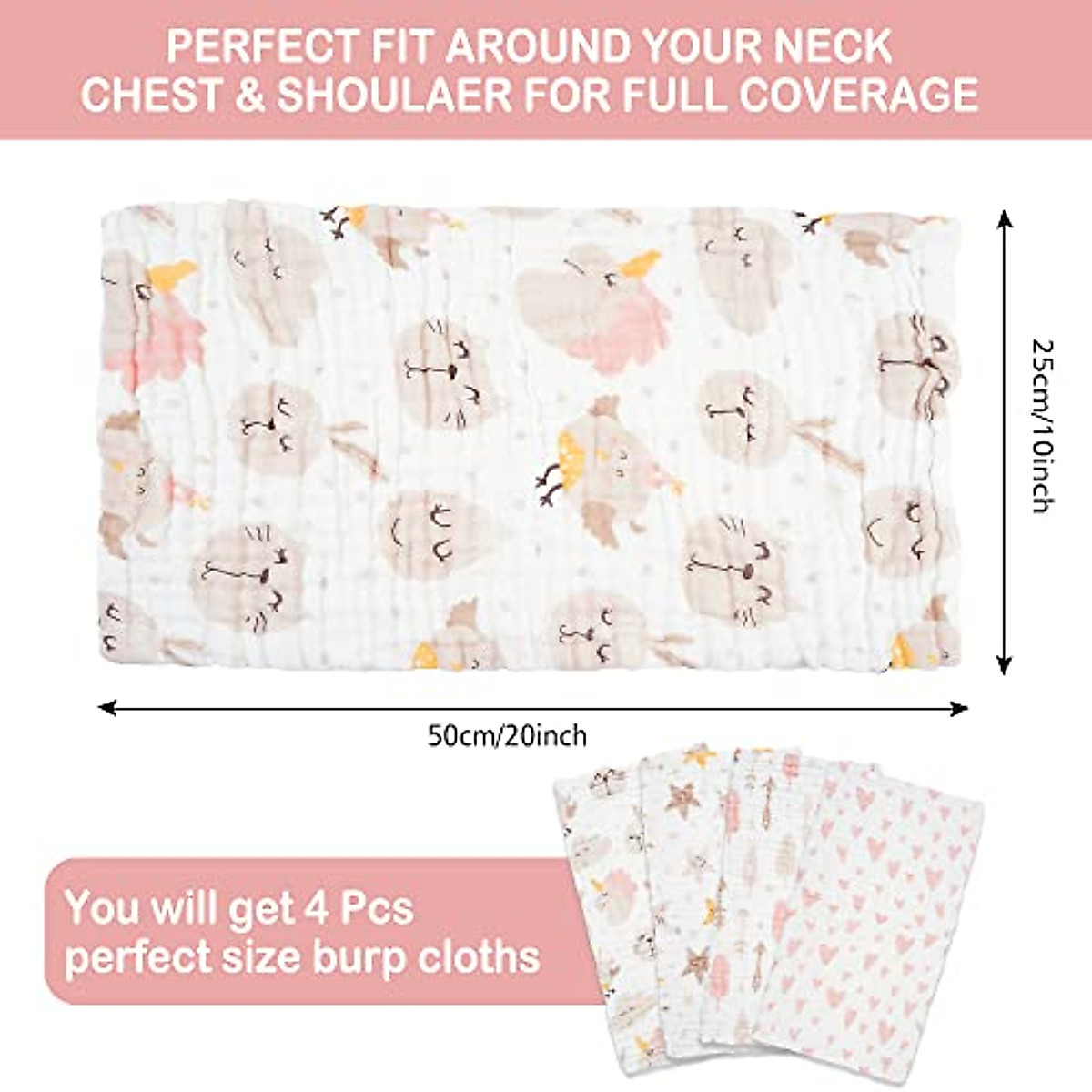 softan Baby Muslin Burp Cloths, 100% Cotton Baby Washcloths, 6-Layer, Super Absorbent Bath Towel or Burp Cloths for Baby Girl Boy, Great Gift for Newborn Baby, 10 x 20 inch, 4 Pack, Unicorn & Star